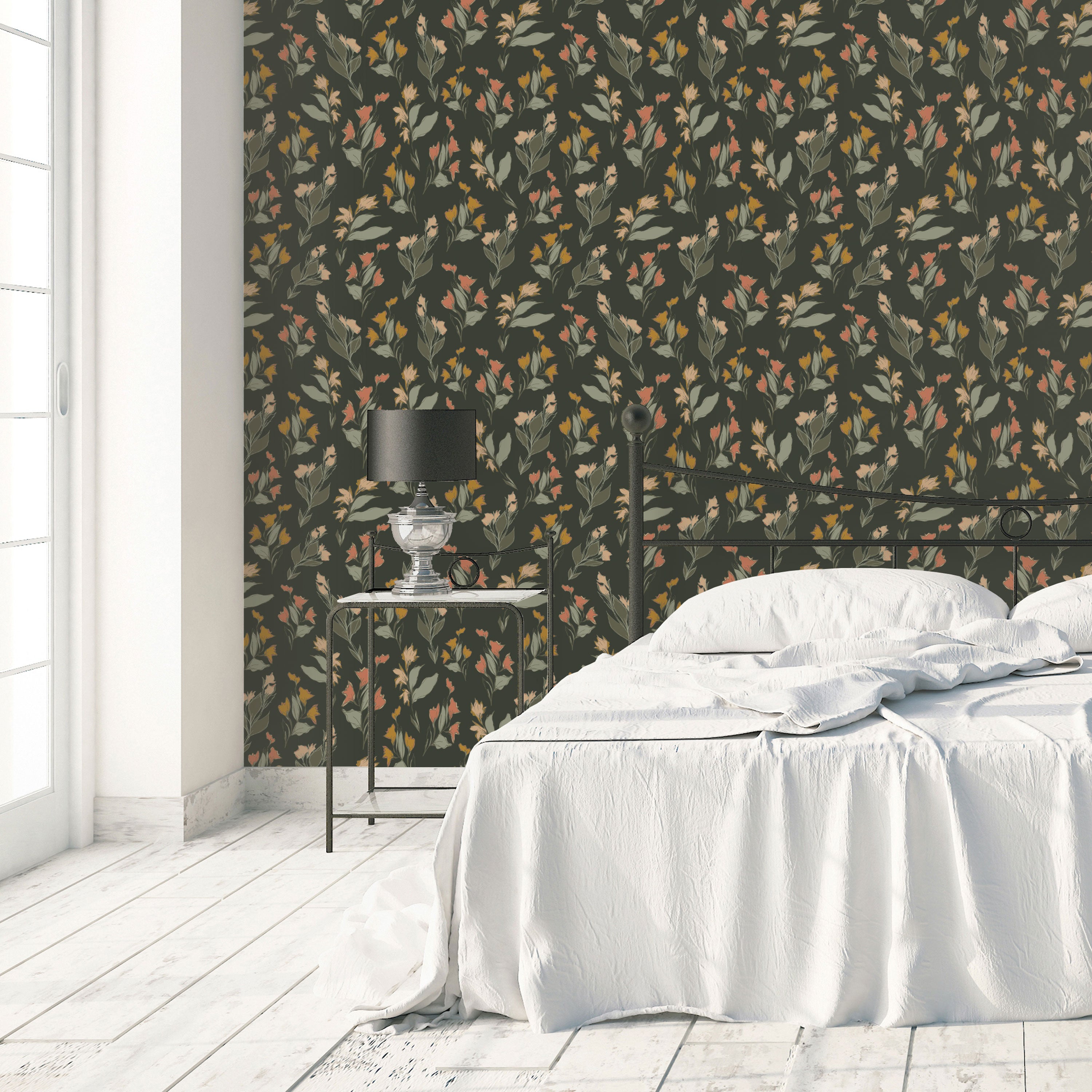Arabella Floral in Green Peel and Stick Wallpaper – Kartoti Designs