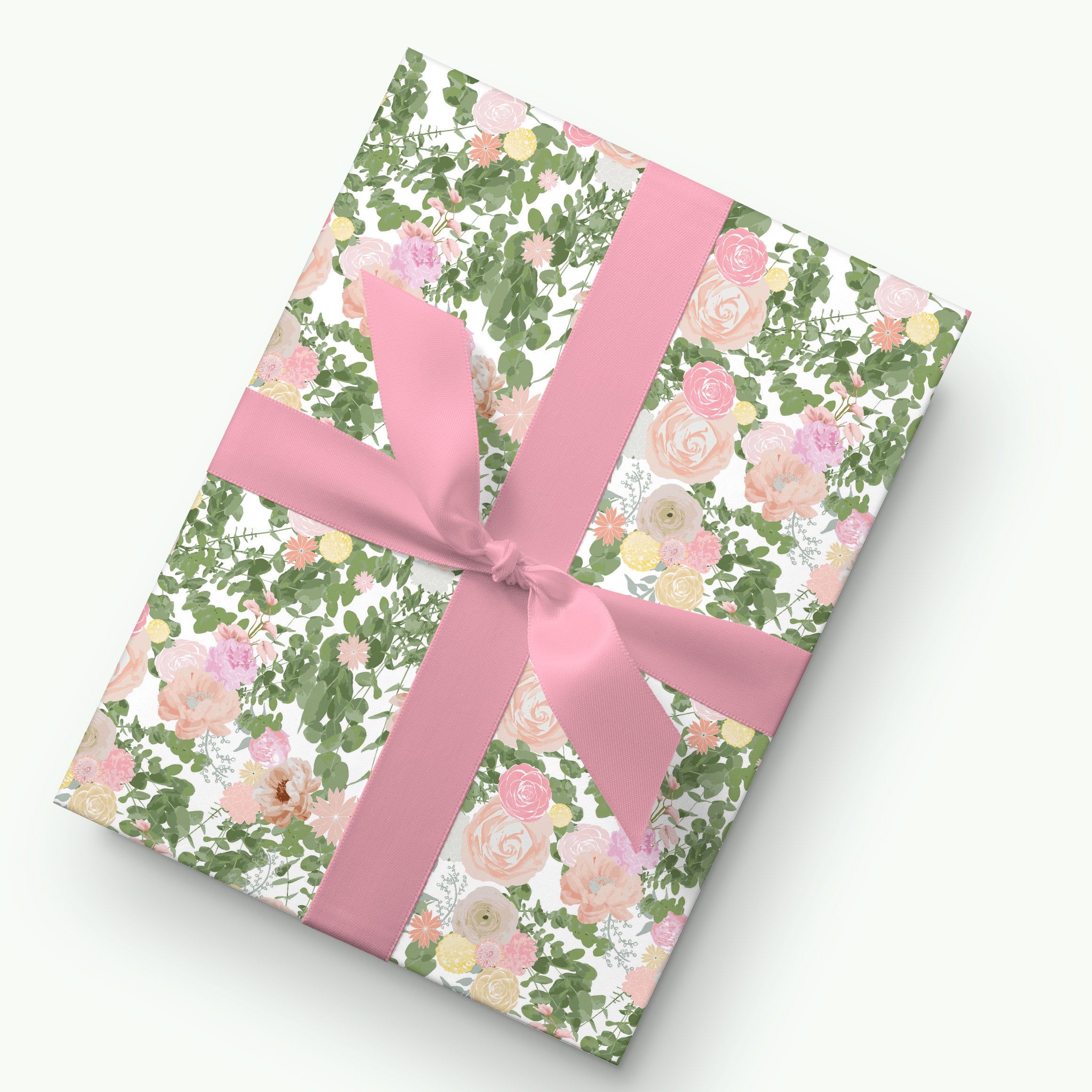Riley's Flowers Pink and Green Floral Wrapping Paper – Kartoti Designs